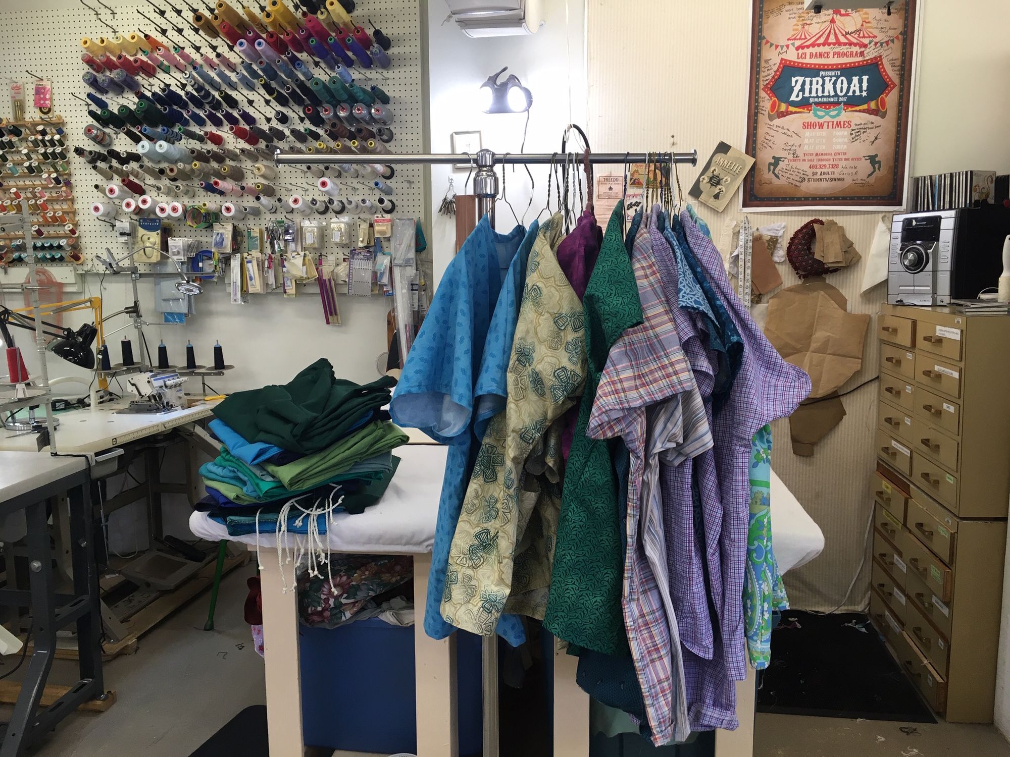 Drama Department costume technicians make scrubs for healthcare workers